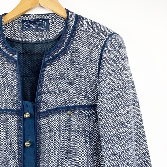 Magaschoni | Jackets & Coats | Magaschoni Navy Tweed Jacket M | Poshmark